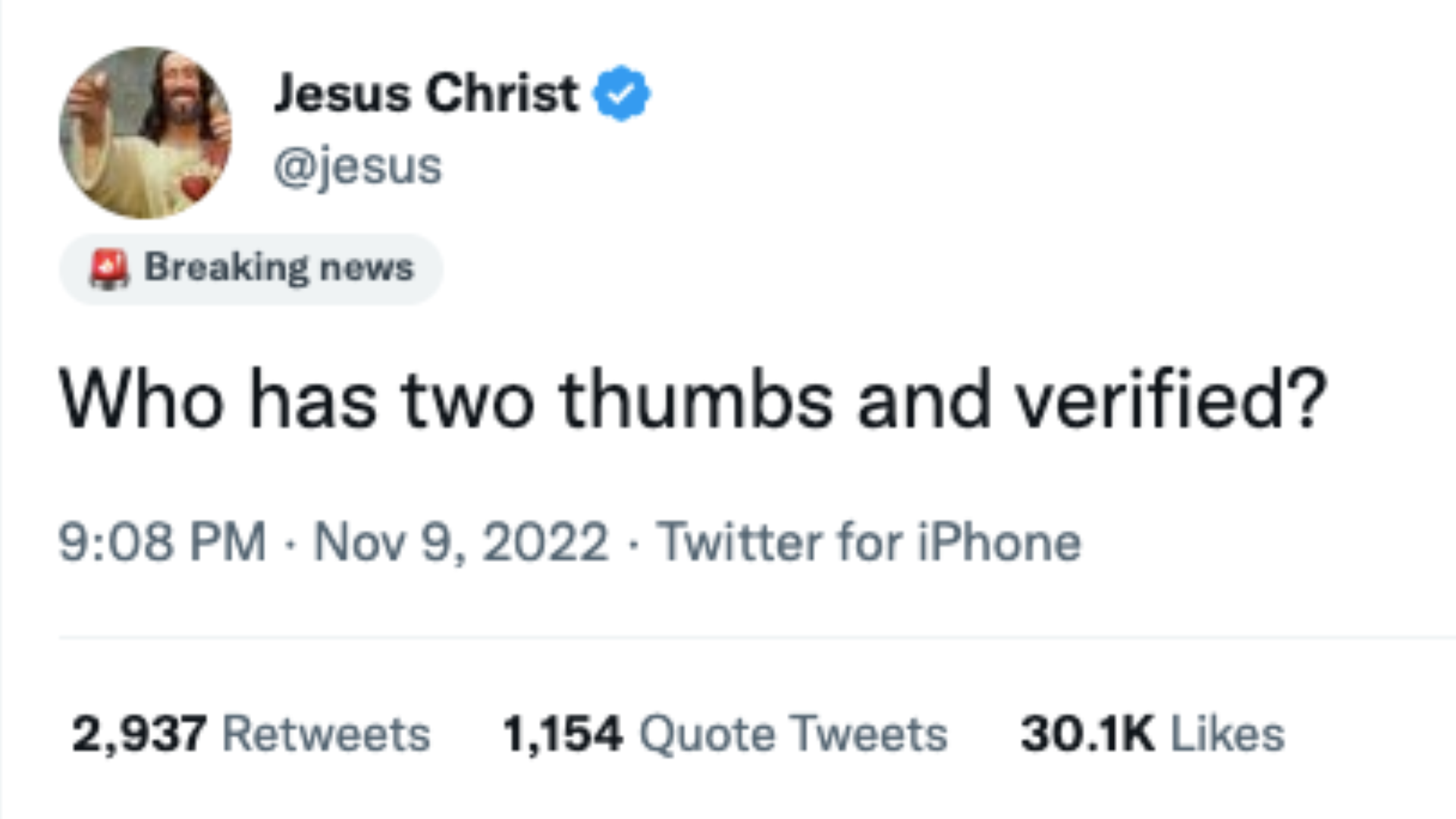 Twitter gives a blue check verified mark to Jesus Christ account