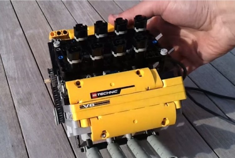 Small V8 engine made from Lego works on compressed air