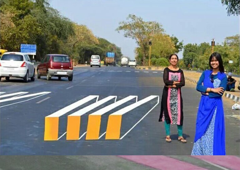 Two Women Designed a Cool 3D Illusion Crosswalk in India