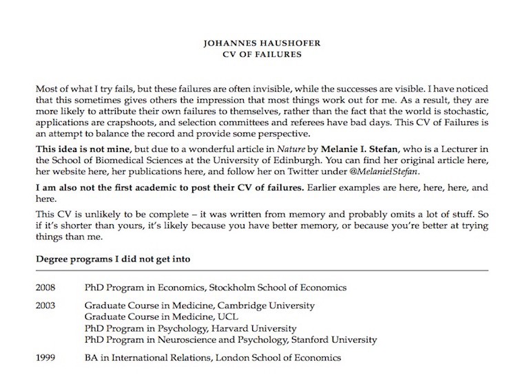 Princeton Professor Publishes Hilarious "Resume of Failures"