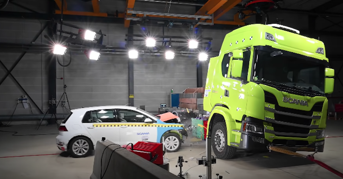 Watch a Volkswagen Ram Into This Scania Electric Truck