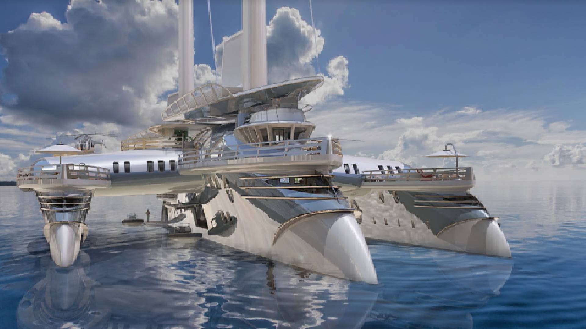 This mega yacht has two dedicated helipads and a full beam beach club